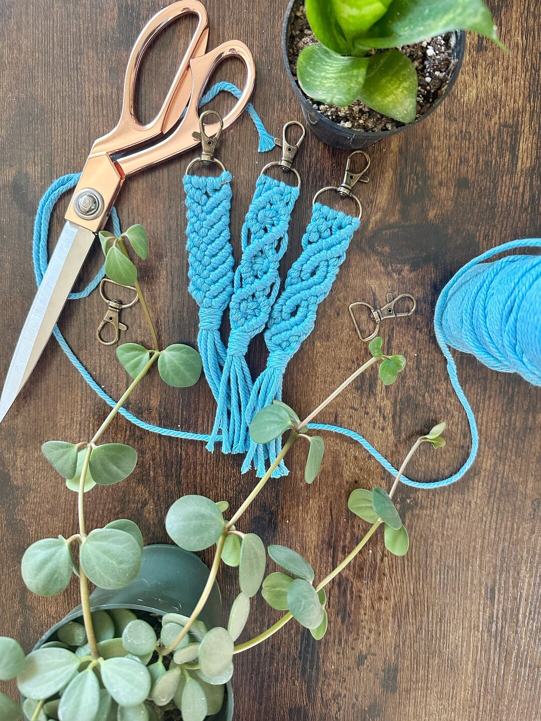 Set of 3 Light Blue Macrame Keychains, Boho Macrame Keychain Collection ...