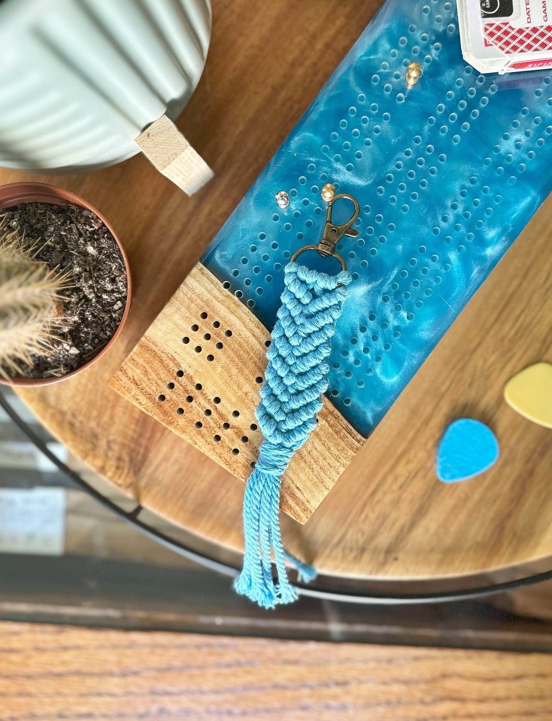 Light Blue Mermaid Pattern Macrame Keychain, Mermaid Fishtail Design ...