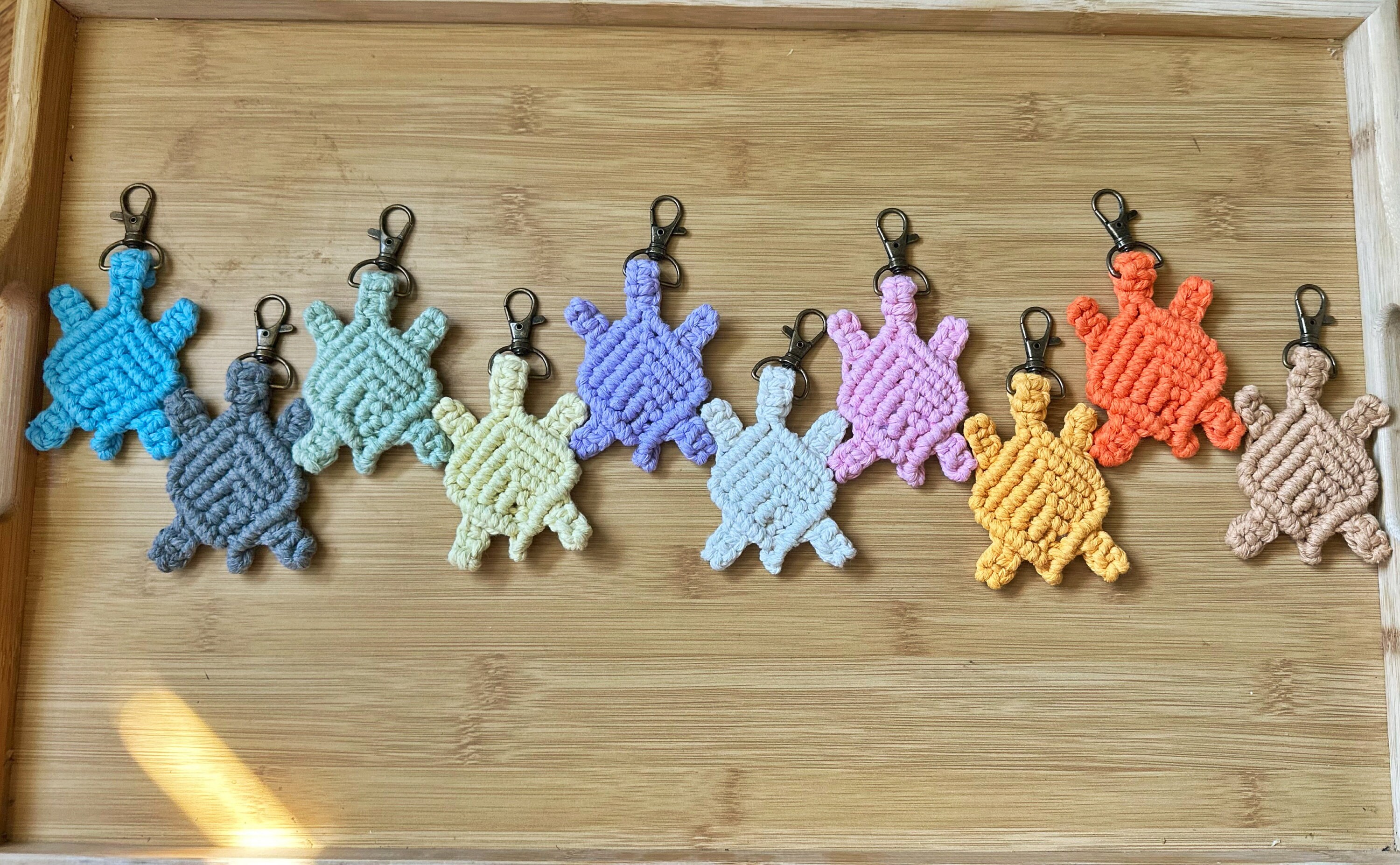 Tropical Macrame Turtle Keychain Collection, Colorful Sea Turtle Keyrings for Gifting, Macrame ...