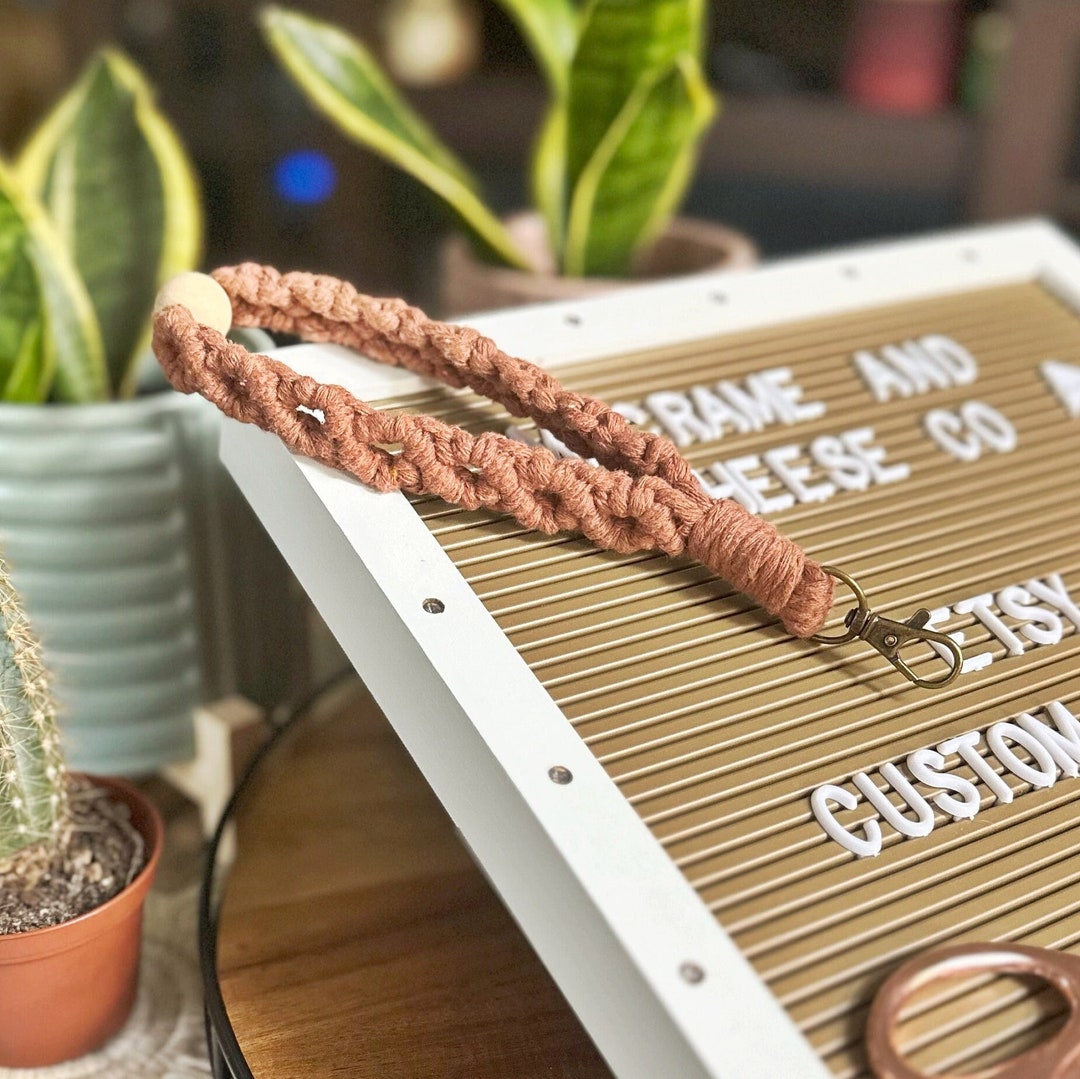 Rust Red Beaded Macrame Wristlet Keychain for Women, Boho Wrist Lanyard ...