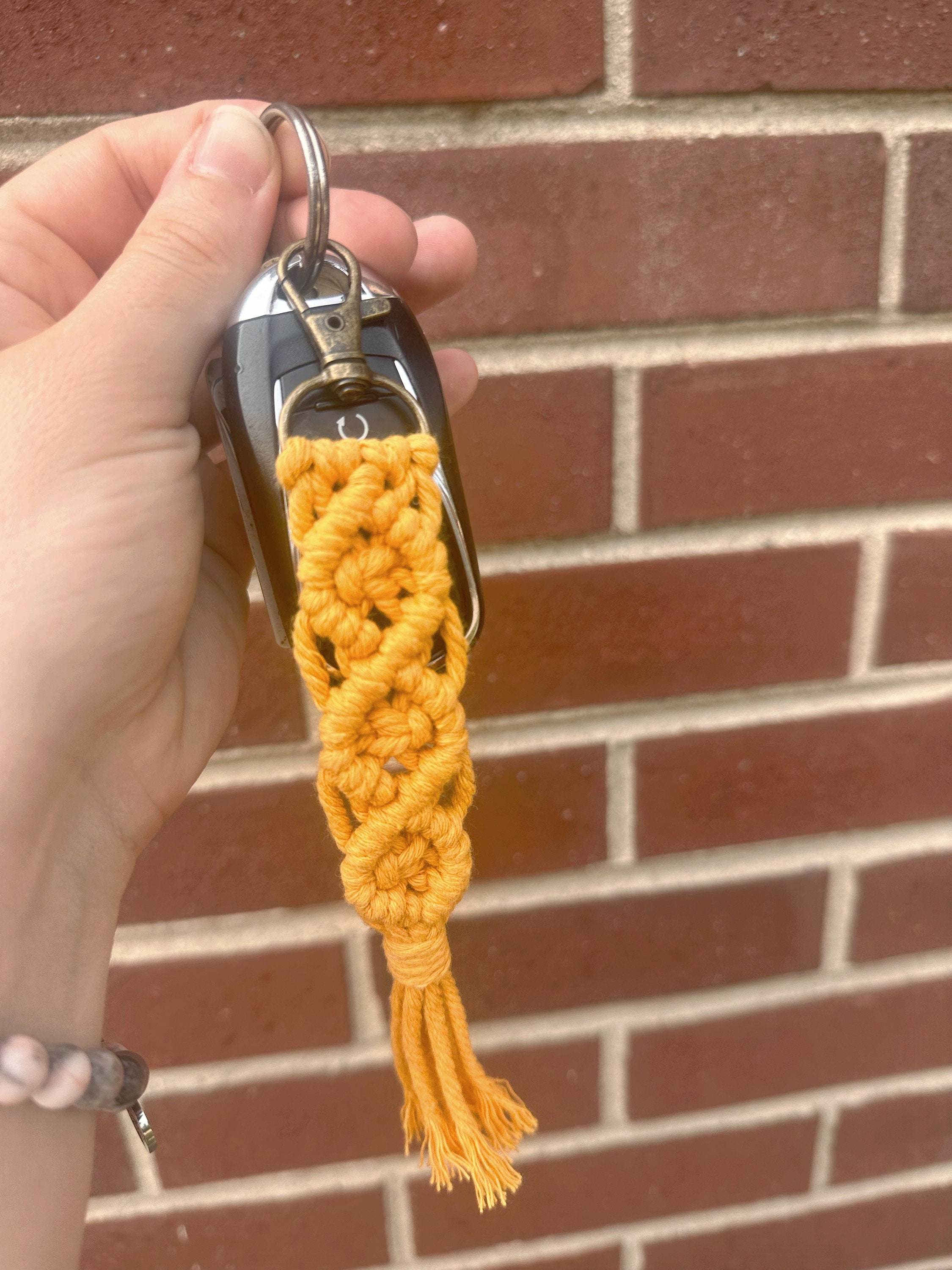 Gold Diamond Pattern Macrame Keychain, Handmade Macrame Keychain Gold ...