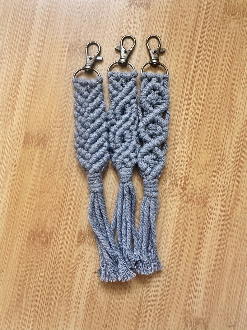 Set of 3 Gray Macrame Keychains, Boho Macrame Keychain Collection 3 ...