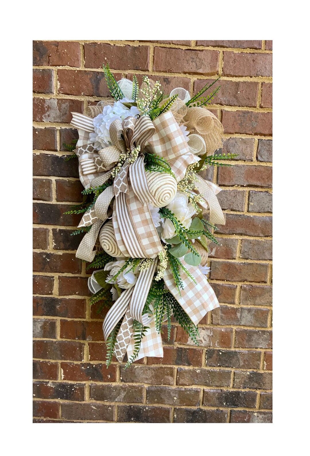 Everyday Neutral Wreah for Front Door, White Hydrangea Swag, Spring ...