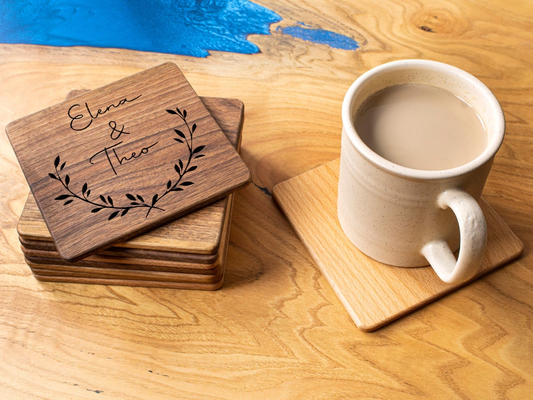 Wedding Coaster, Newlywed Gift, Housewarming Gift, Wood Burning Coaster ...