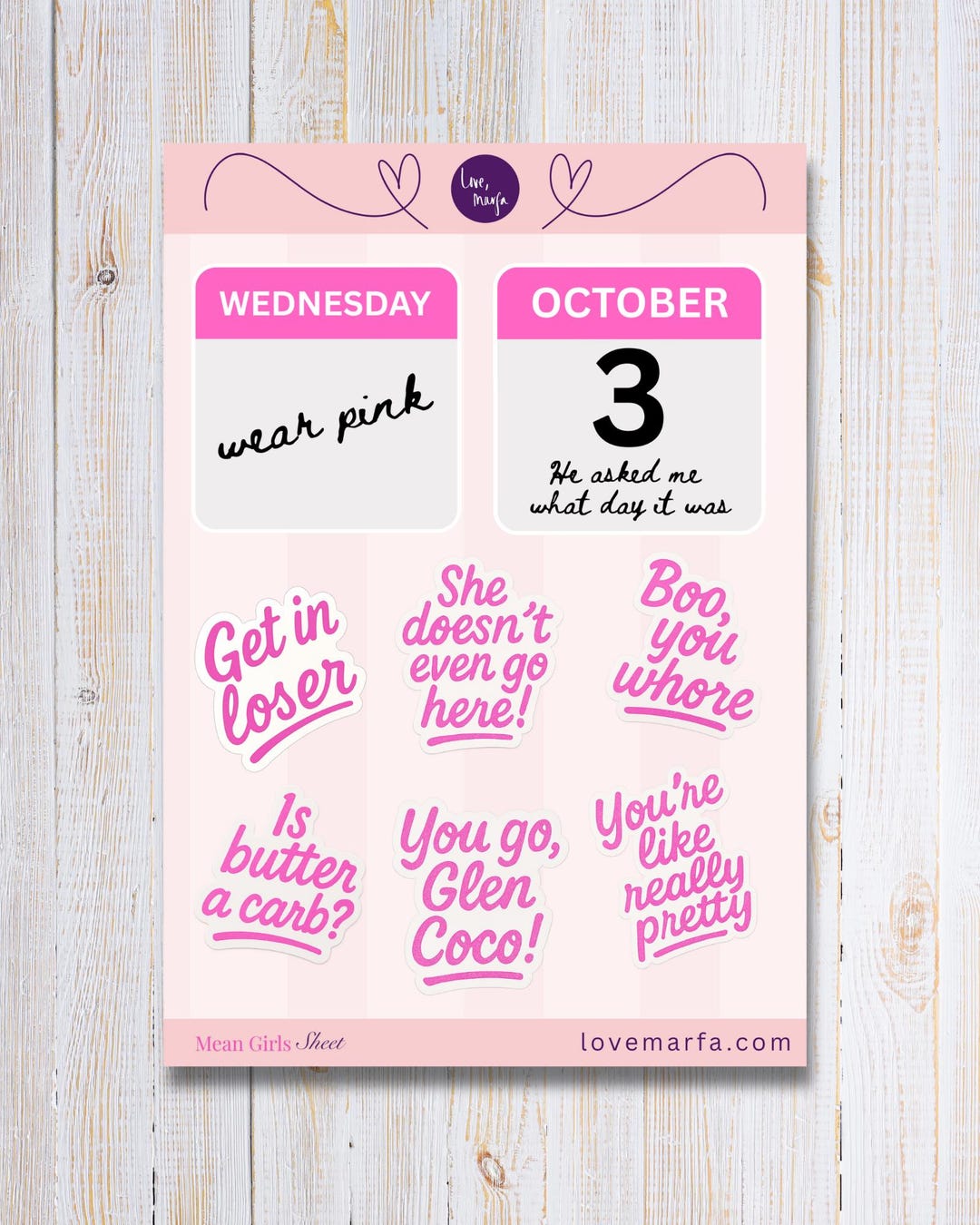 Mean Girls Sticker Sheet | Pink Stickers | Mean Girls Movie Quotes ...