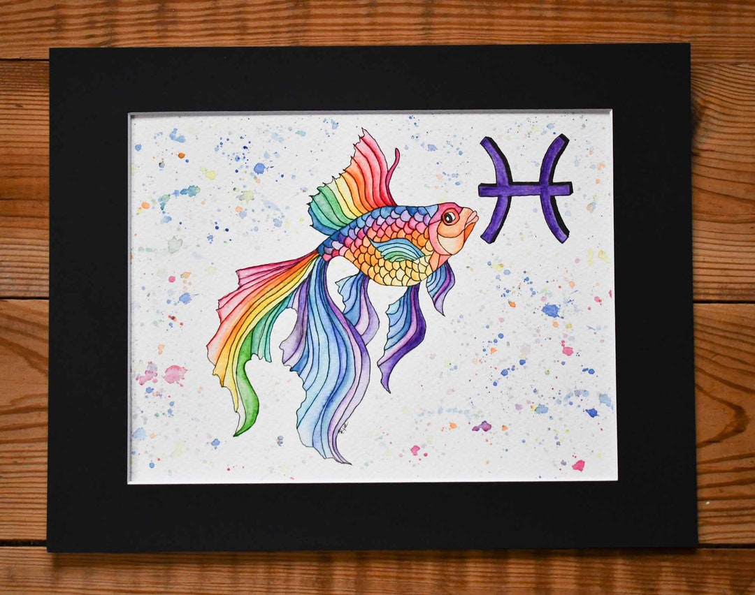 Pisces Original Watercolor Painting Zodiac - Etsy