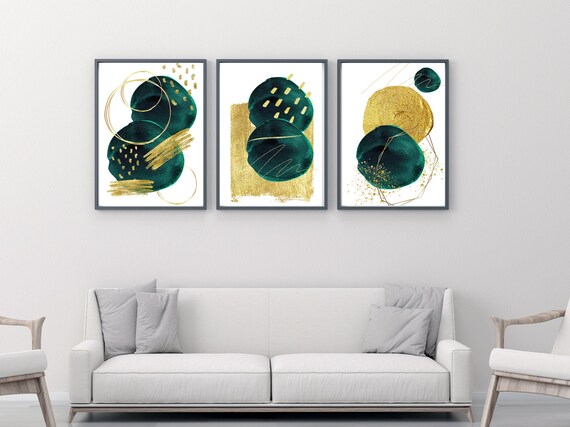 Modern Wall Art Bundle Emerald Wall Art Abstract Wall Art - Etsy