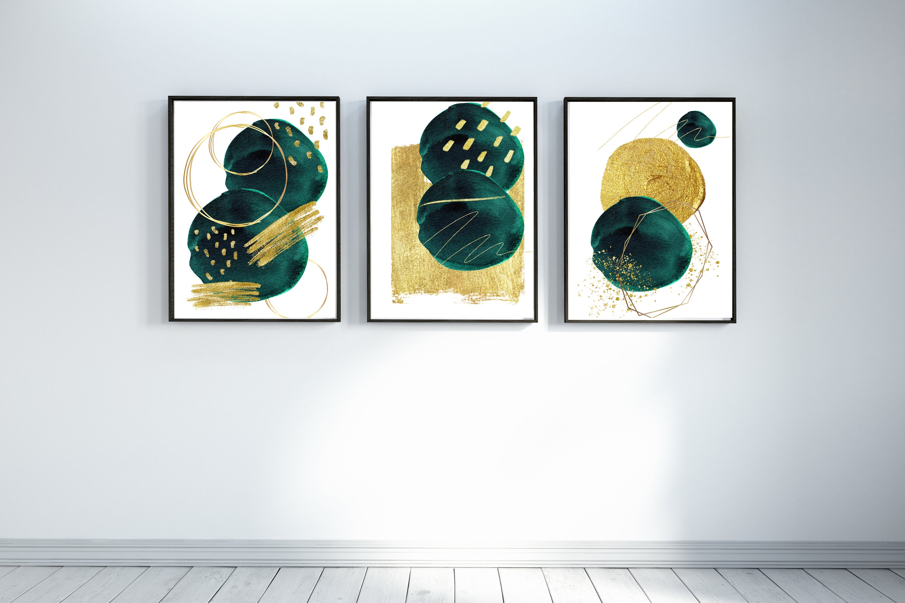 Modern Wall Art Bundle, Emerald Wall Art, Abstract Wall Art, Digital ...