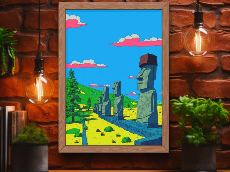 Easter Island Moai Statue Print, Ahu Tongariki, Polynesian Decor - Etsy