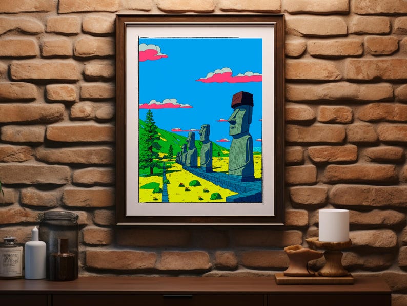 Easter Island Moai Statue Print, Ahu Tongariki, Polynesian Decor - Etsy