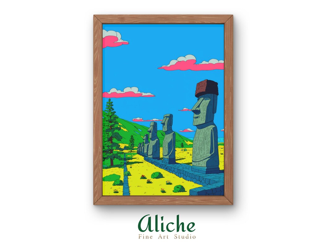 Easter Island Moai Statue Print, Ahu Tongariki, Polynesian Decor - Etsy