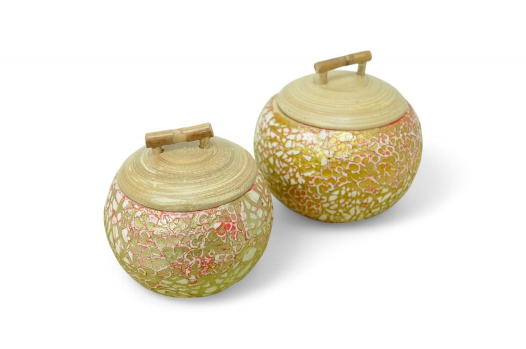 Eggshell Inlaid Bamboo Jar, Pink-gold Decorative Pot With Lid - Etsy