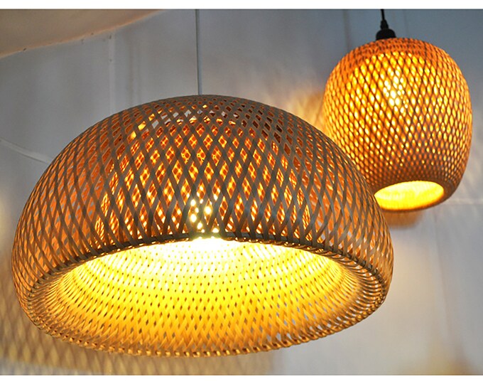 Large Rattan Lampshade Handmade Pendant Ceiling Light Shade Dome Round ...