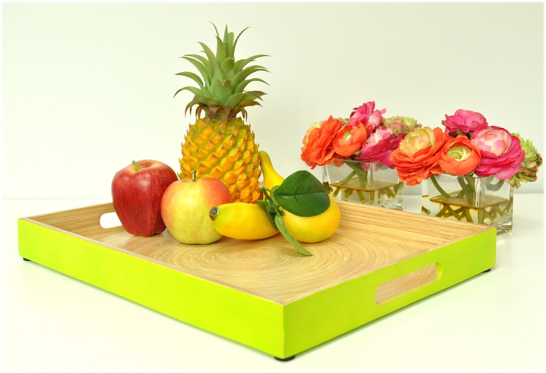 OMBH Exclusive: Handmade High Gloss Lacquered Bamboo Serving Tray Lime ...