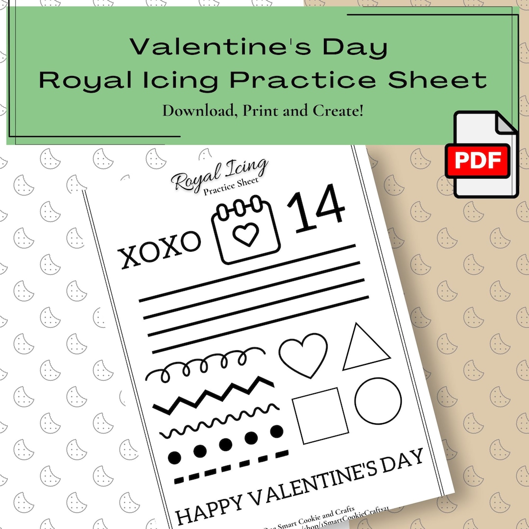 Valentine's Day Royal Icing Practice Sheet/royal Icing Transfer/icing ...