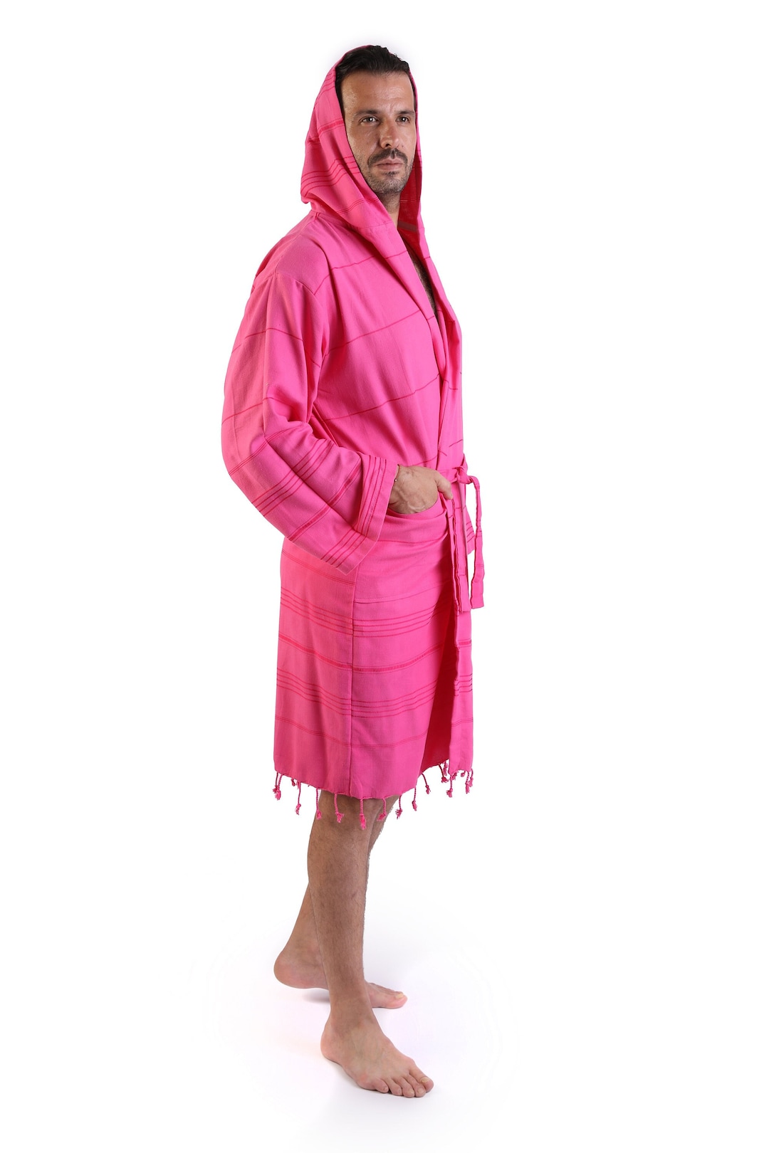 Hot Pink Turkish Cotton Men Robe, Dressing Gown, Personalized Cotton ...