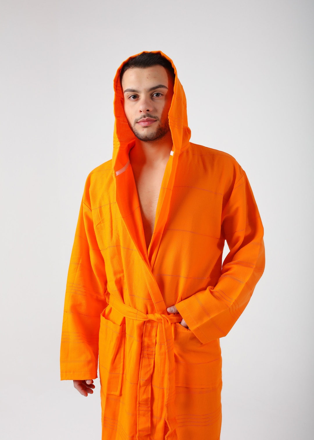 Personalized Orange Lightweight Robe for Men, Kimono Robe, Custom Robe ...