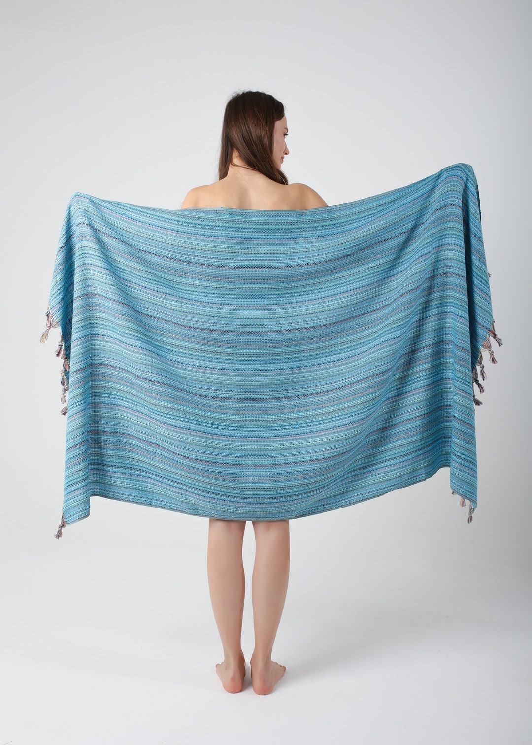 Aqua Blue Multicolor Turkish Cotton Beach Bath Towel, Beach Wedding ...