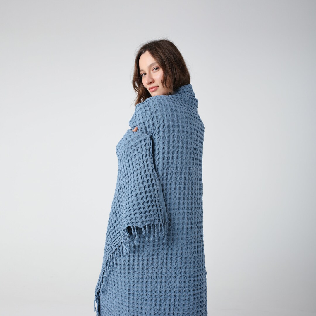 Blue Big Waffle Summer Throw Blanket, Patio Throw Blanket, Outdoor ...