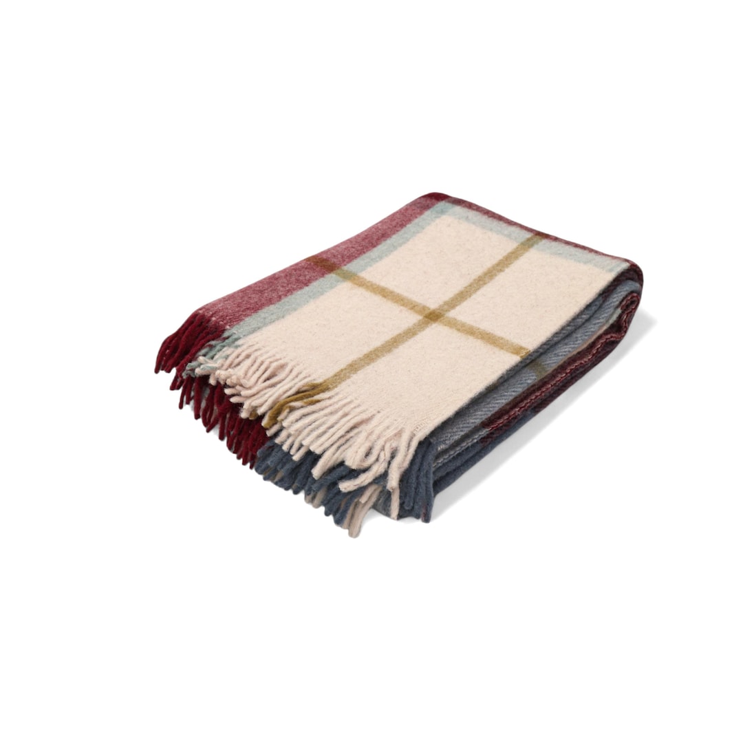 Burgundy - Oil Blue Plaid Wool Blanket: Vintage Chunky Knit Throw, (63 ...