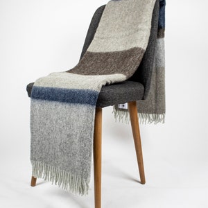 Brown- Dark Blue- Gray New Wool Throw Blanket, Pure 100% Wool Blanket ...