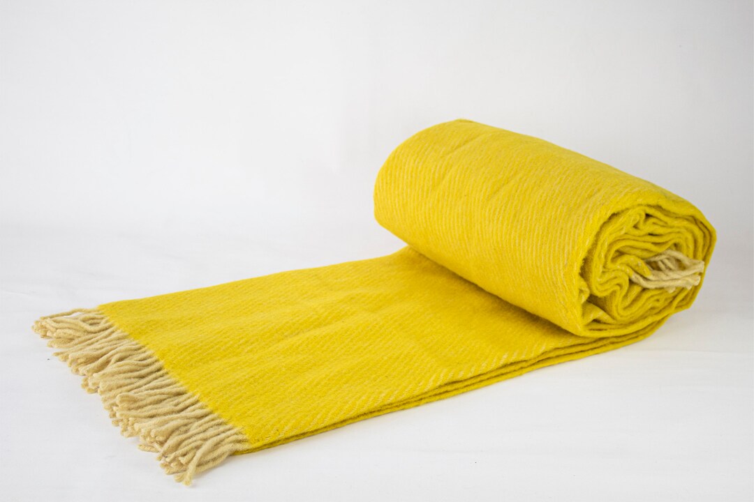 Yellow Wool Blanket: Vintage Knit Throw, (63'' 79'') - Etsy