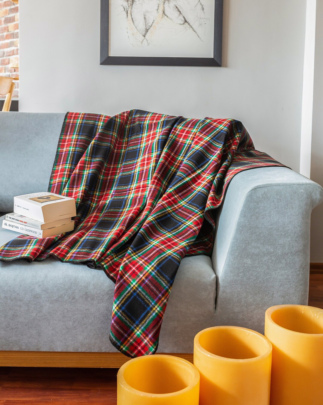 Dark Blue Tartan Plaid Throw Blanket, TV Blanket, Porch Blanket, Cozy ...