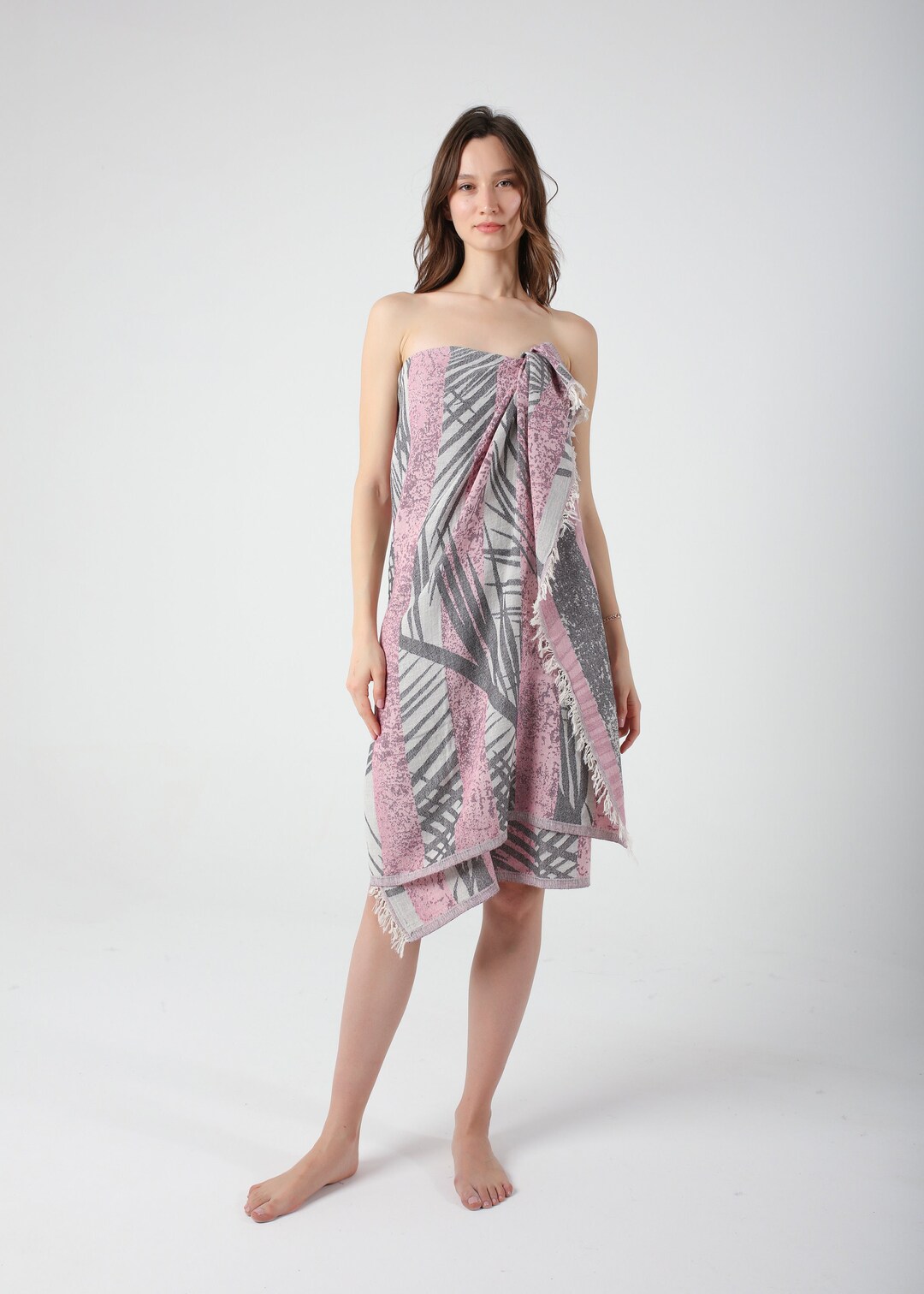 Pink Palm Jacquard Turkish Cotton Beach Cover up Towel, Beach Blanket ...