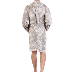 EMERALD - Light Brown Ethnic Pattern Lightweight Mens Robe, Kimono ...