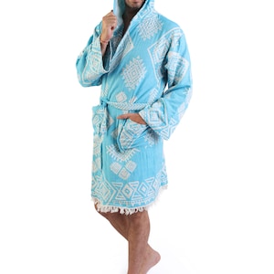 EMERALD - Light Brown Ethnic Pattern Lightweight Mens Robe, Kimono ...