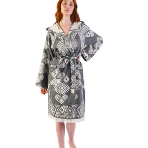 EMERALD Aqua Blue Ethnic Pattern Robe, Lightweight Kimono Robes for ...