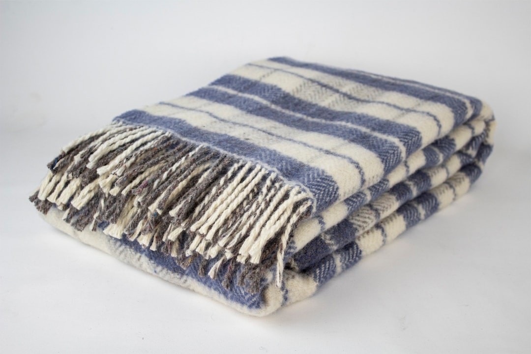 Dark Blue Tartan Plaid Wool Throw Blanket, Wool Blanket, Warm Cozy ...