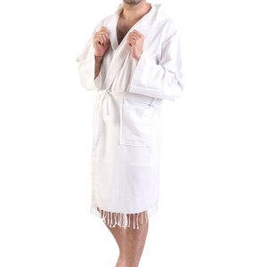 White Turkish Cotton Men Robe, Personalized Cotton Beach Robe, Dressing ...