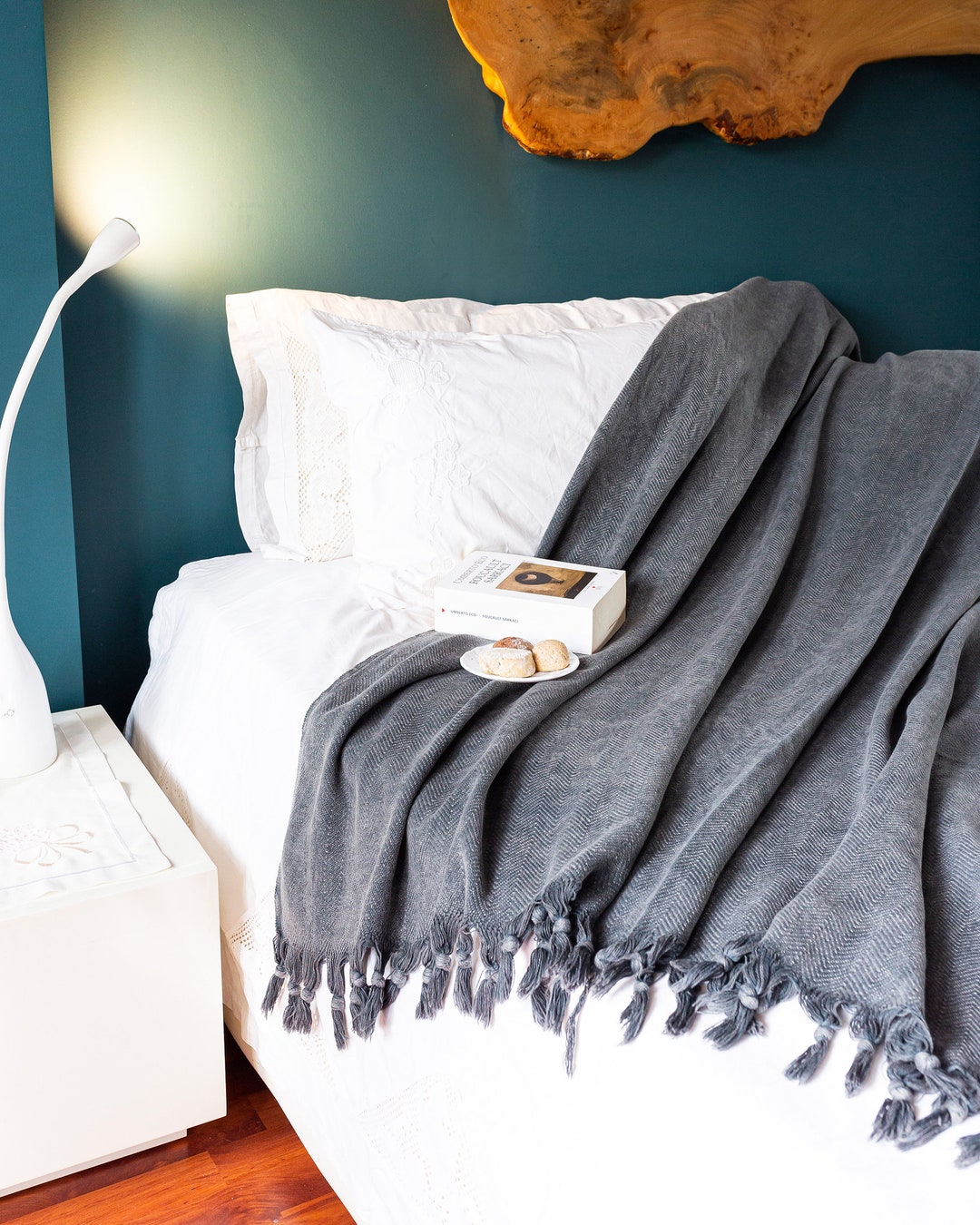 55''83'' Dark Gray Stonewashed Throw Blanket, Turkish Cotton Couch ...