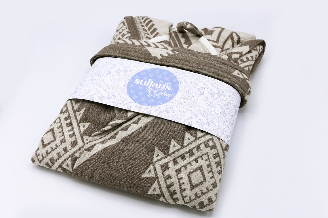 EMERALD Light Brown Ethnic Pattern Turkish Cotton Robe - Etsy