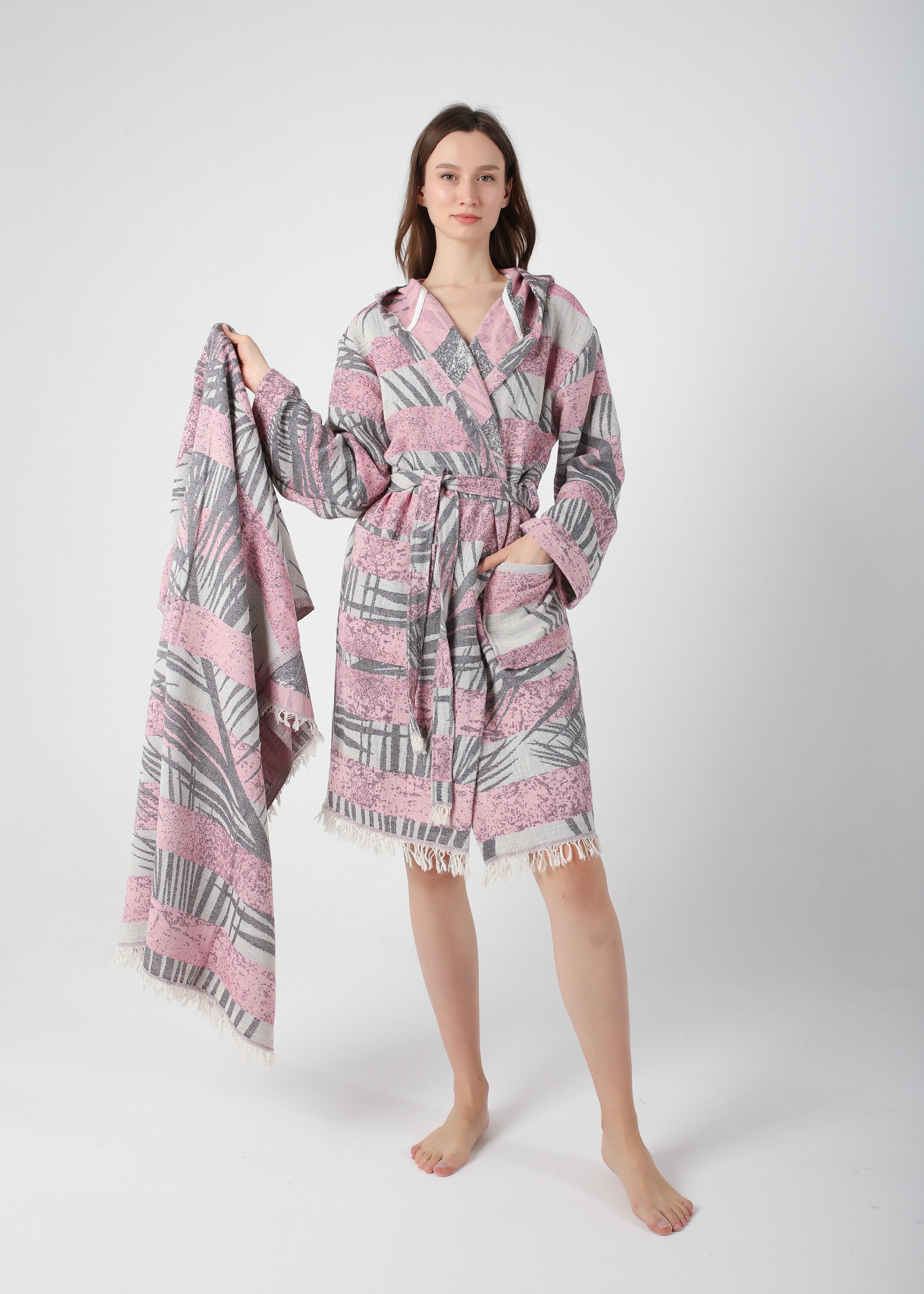 Pink Palm Jacquard Turkish Cotton Robe for Women Lightweight - Etsy