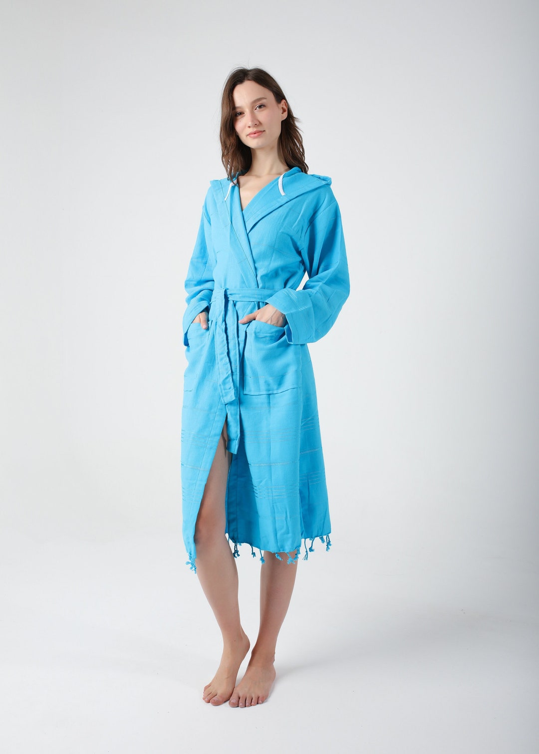 Personalized Aqua Blue Lightweight Robe for Women, Kimono Robe, Custom ...