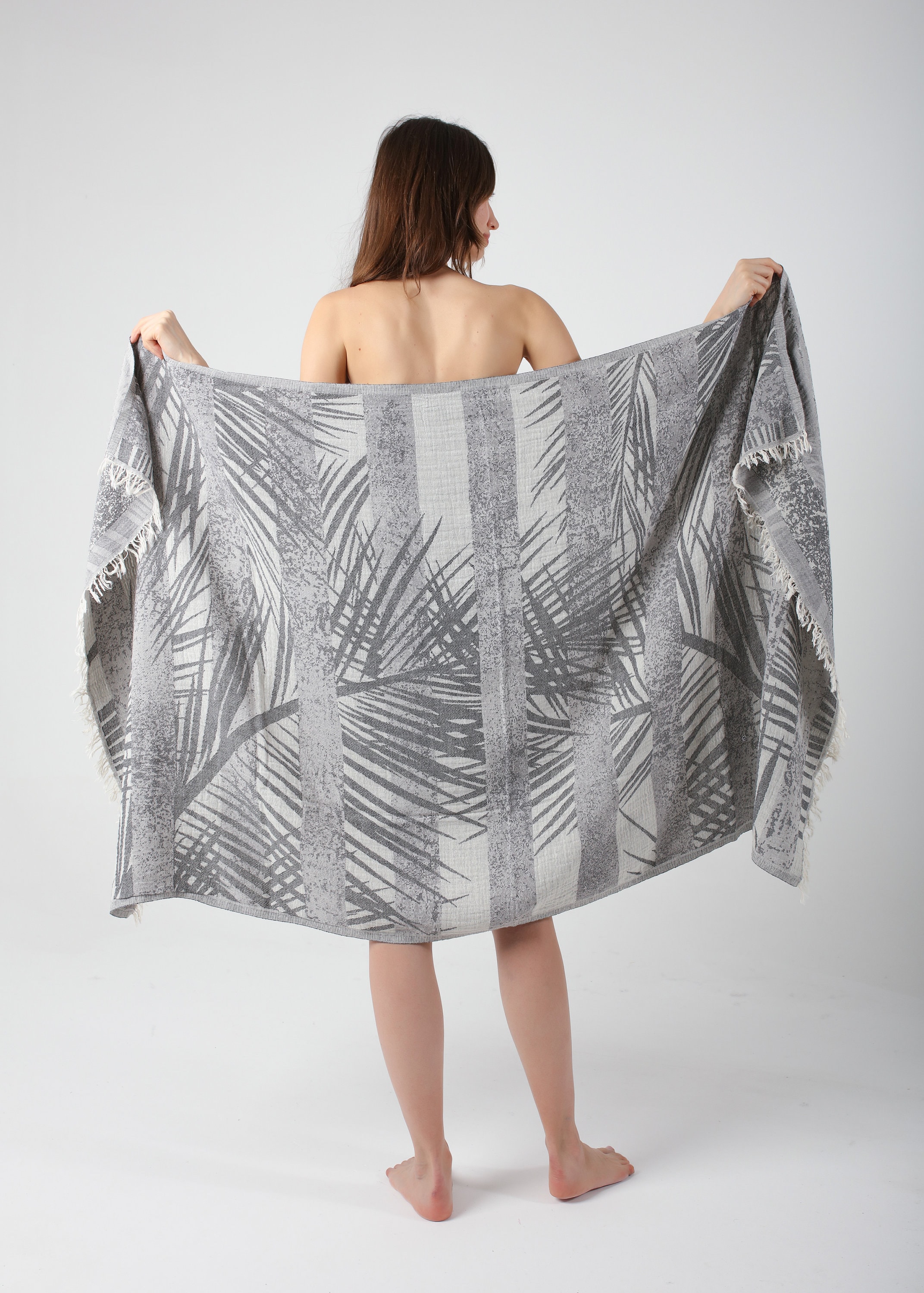 Blue Palm Jacquard Turkish Cotton Beach Cover up Towel, Beach Blanket ...
