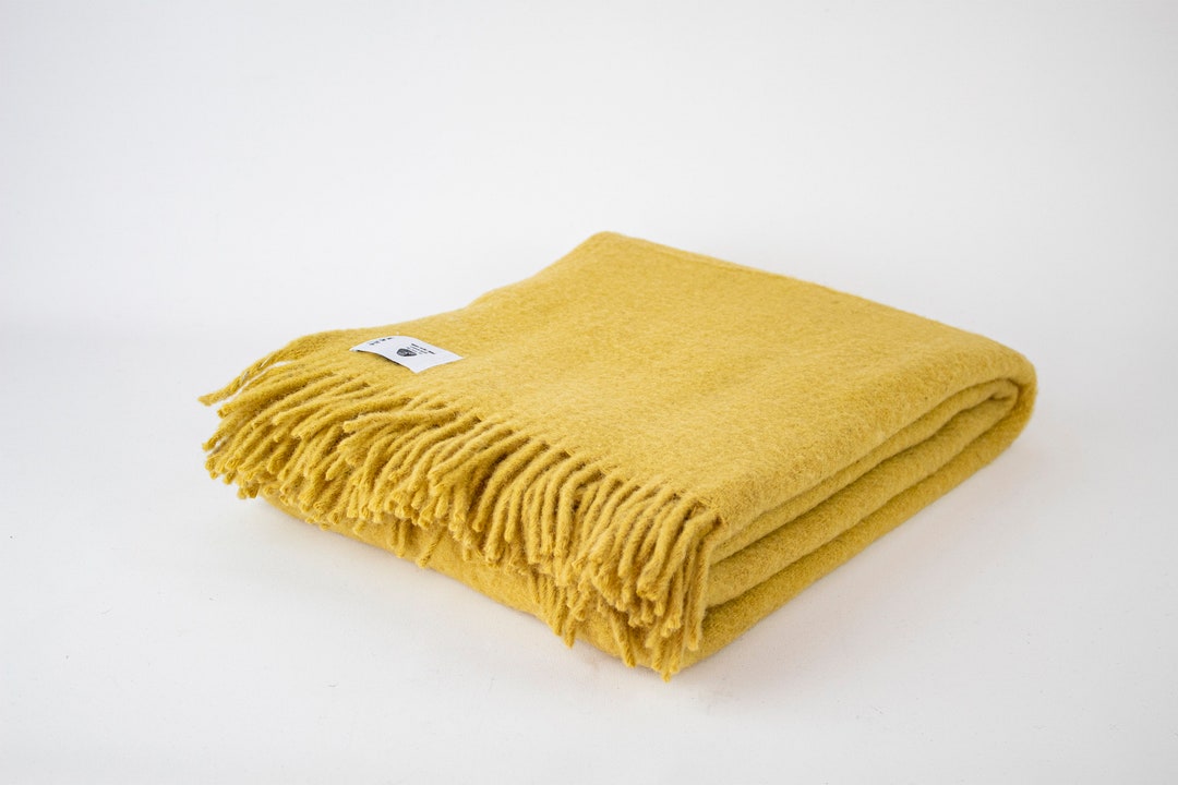 Mustard Yellow New Wool Throw Blanket, Pure 100% Wool Blanket, Warm ...