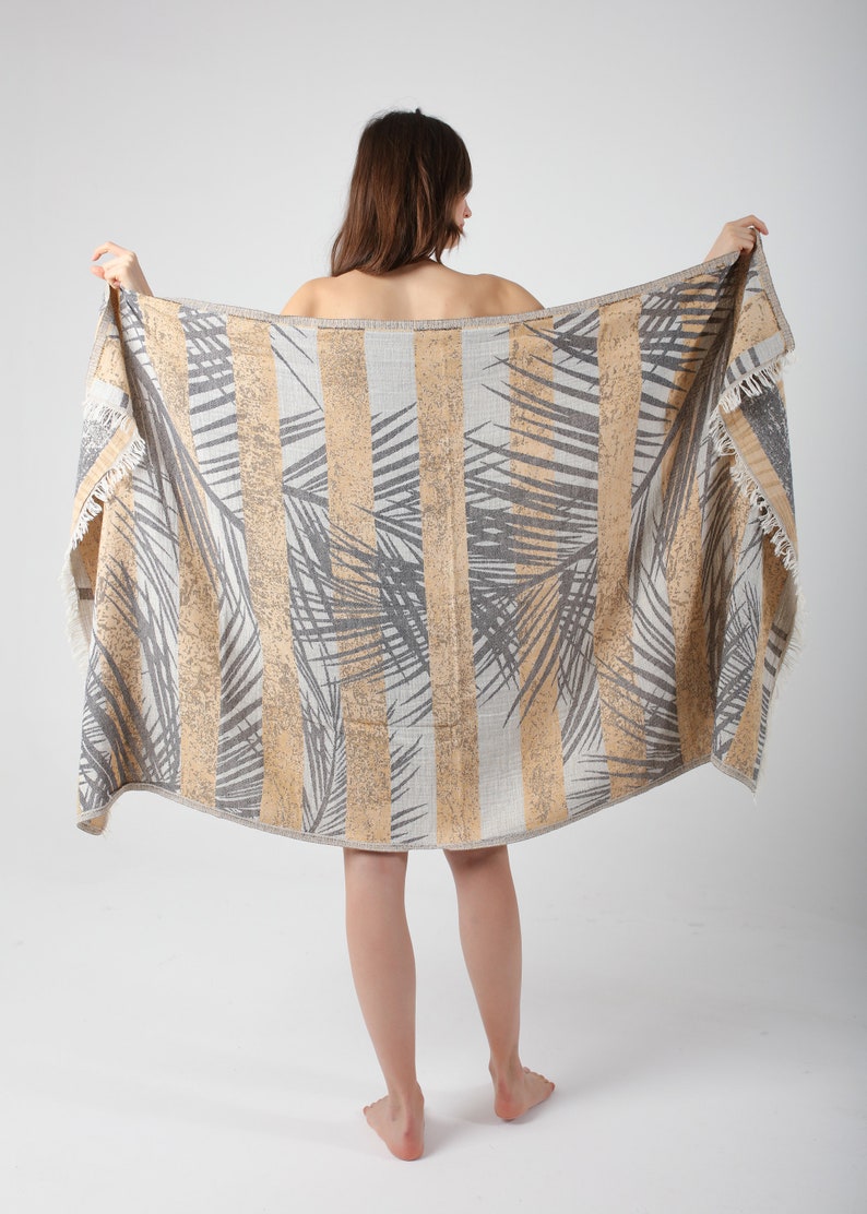 Blue Palm Jacquard Turkish Cotton Beach Cover up Towel, Beach Blanket ...