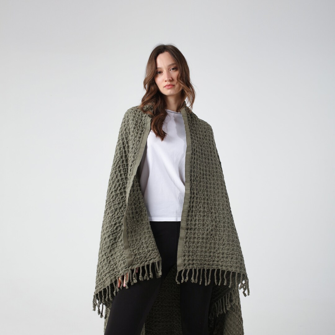 Dark Green Big Waffle Summer Throw Blanket, Patio Throw Blanket ...