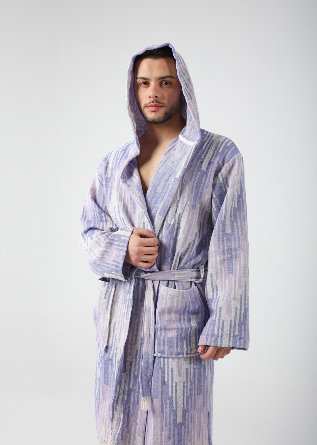 Purple Marrakesh Pattern Mens Robes, Turkish Cotton Robe for Men, Beach ...