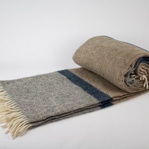 Beige- Blue- Gray New Wool Throw Blanket, Pure 100% Wool Blanket, Warm ...