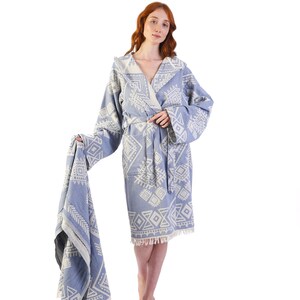 EMERALD - Light Blue Ethnic Pattern Robe, Lightweight Kimono Robes for ...