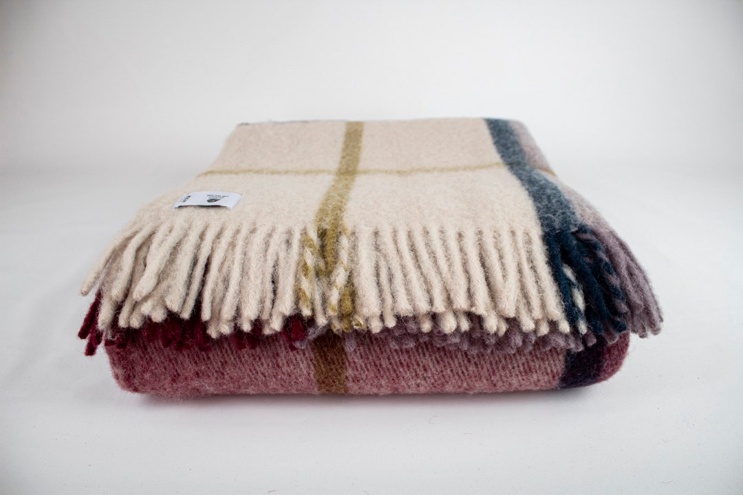 63'' 86.5'' Claret Red Tartan Plaid Wool Blanket, Pure 100% Wool ...