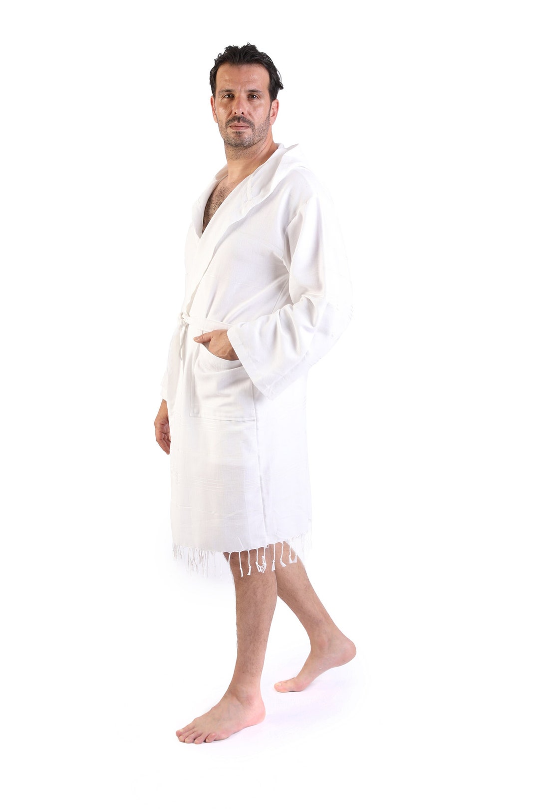 White Turkish Cotton Men Robe, Personalized Cotton Beach Robe, Dressing ...