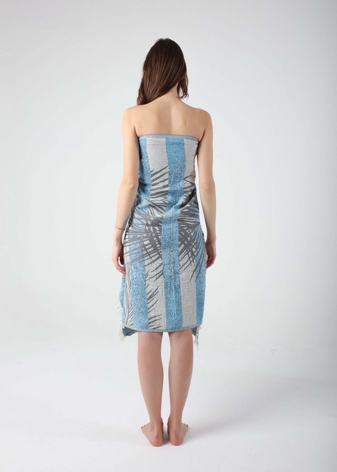 Blue Palm Jacquard Turkish Cotton Beach Cover up Towel, Beach Blanket ...