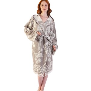 EMERALD - Light Brown Ethnic Pattern Turkish Cotton Robe, Personalized ...