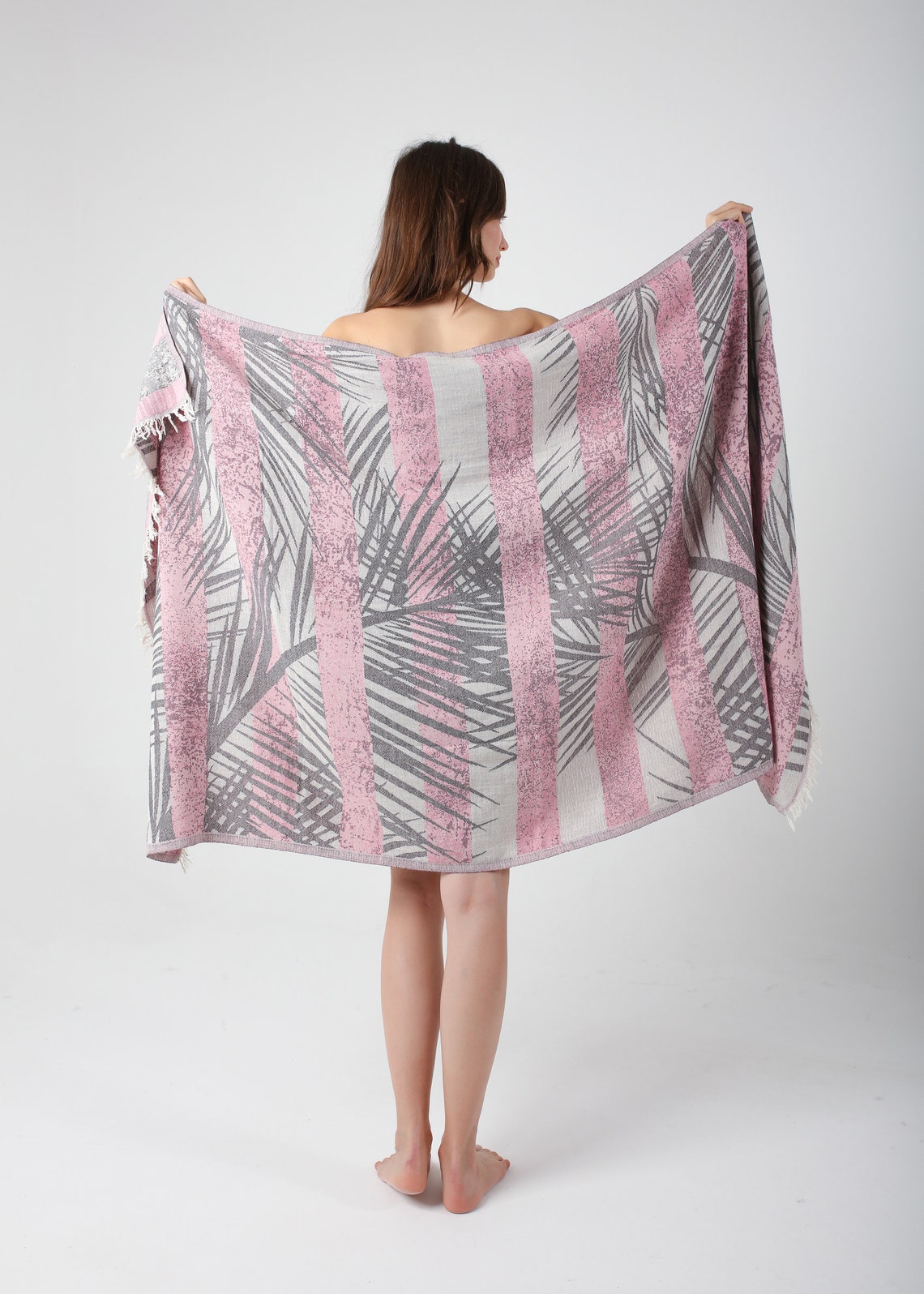 Blue Palm Jacquard Turkish Cotton Beach Cover up Towel, Beach Blanket ...