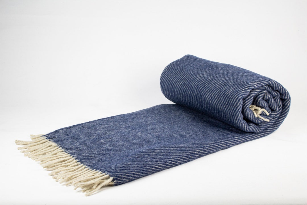 Dark Blue Wool Blanket: Vintage Knit Throw, (63'' 79'') - Etsy